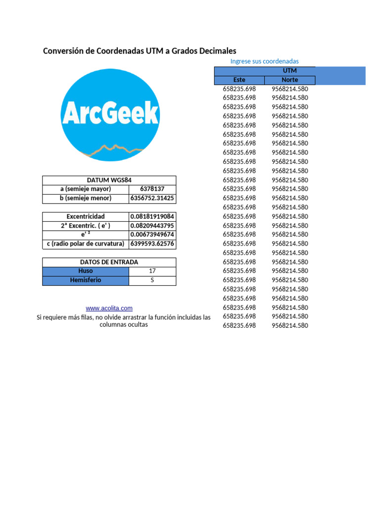Conversión UTM a Grados Decimales | PDF | Latitud | Matemáticas Aplicadas