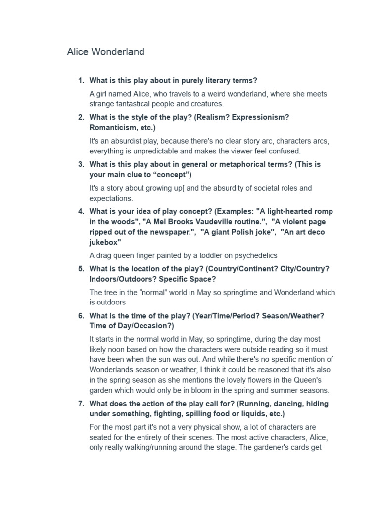Alice Wonderland Questions | PDF