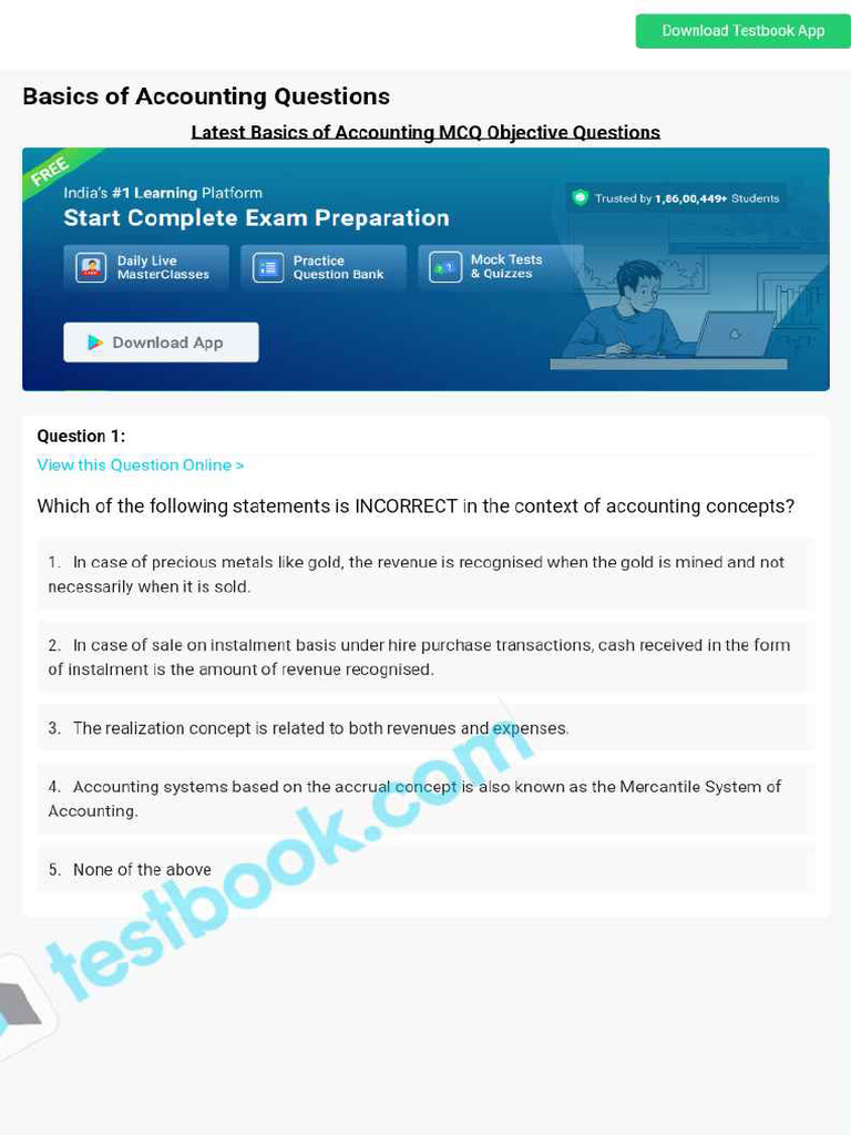 MCQ On Basics of Accounting 5f9168b02f5ddf23c28408af | PDF