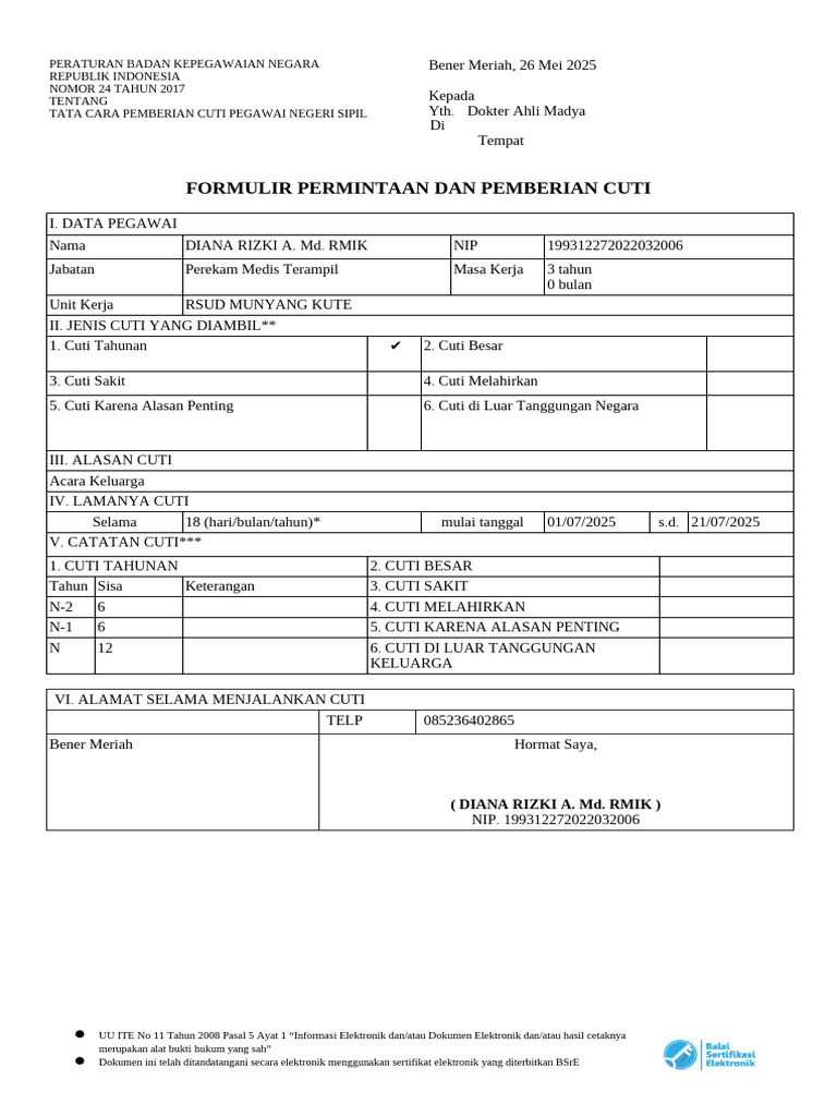 TTD File - Cuti | PDF