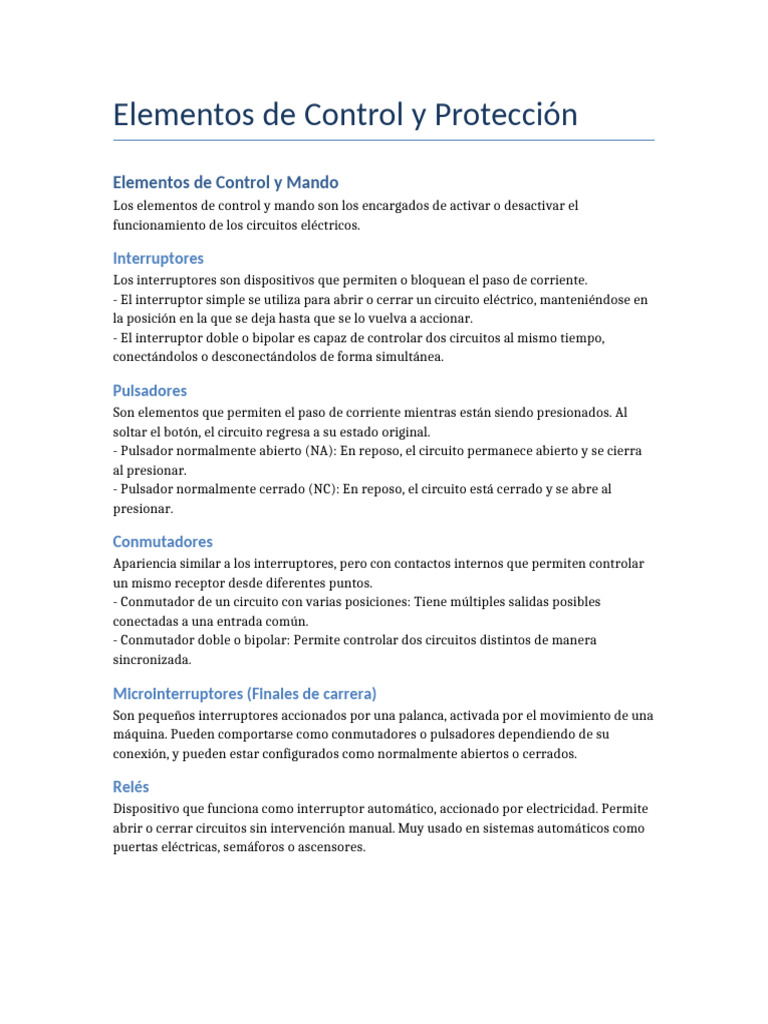 Elementos Control Proteccion Con Bibliografia | PDF | Cambiar | Energia electrica