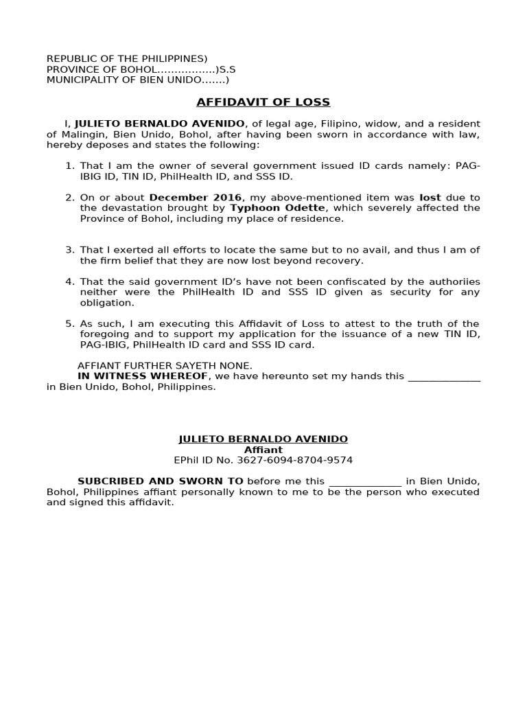 AFFIDAVIT OF LOSS IDs | PDF