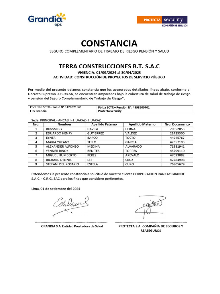 Constancia SCTR | PDF | Póliza de seguros | Seguro