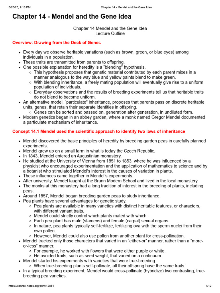 Chapter 14 - Mendel and The Gene Idea | PDF | Dominance (Genetics ...