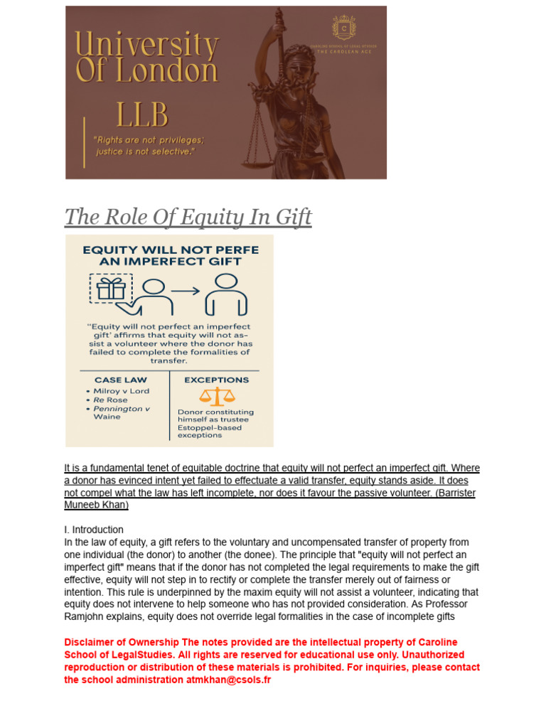 The Role of Equity in Gift | PDF | Estoppel | Equity (Law)