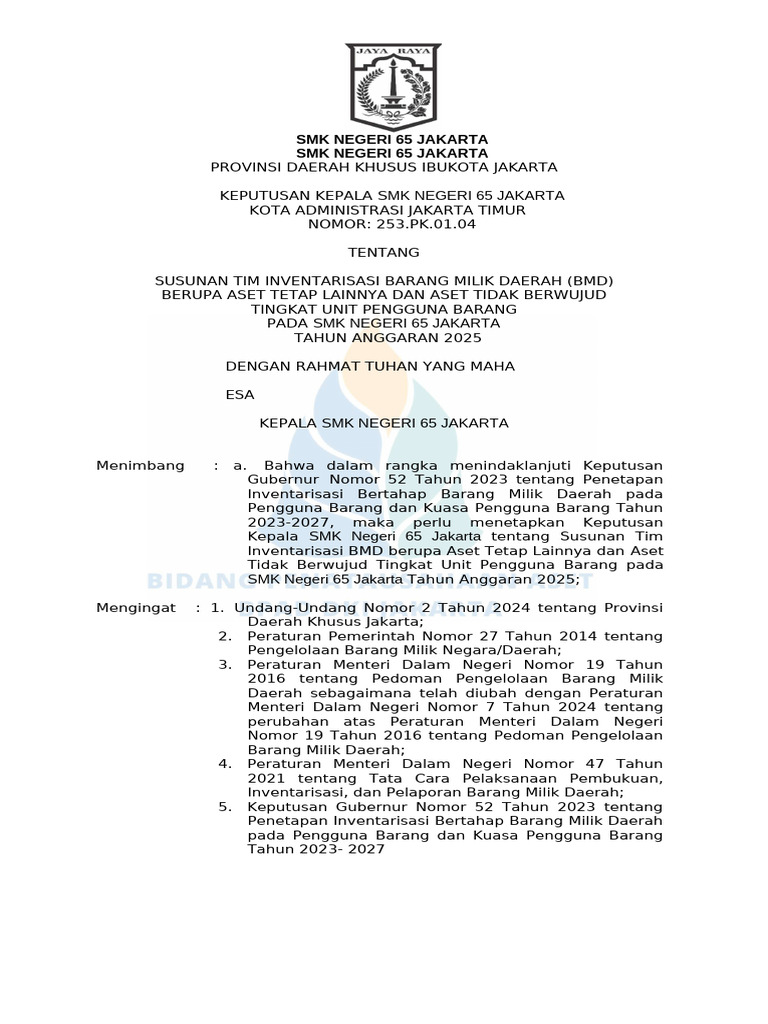 Format SK Tim Inventarisasi UPB | PDF