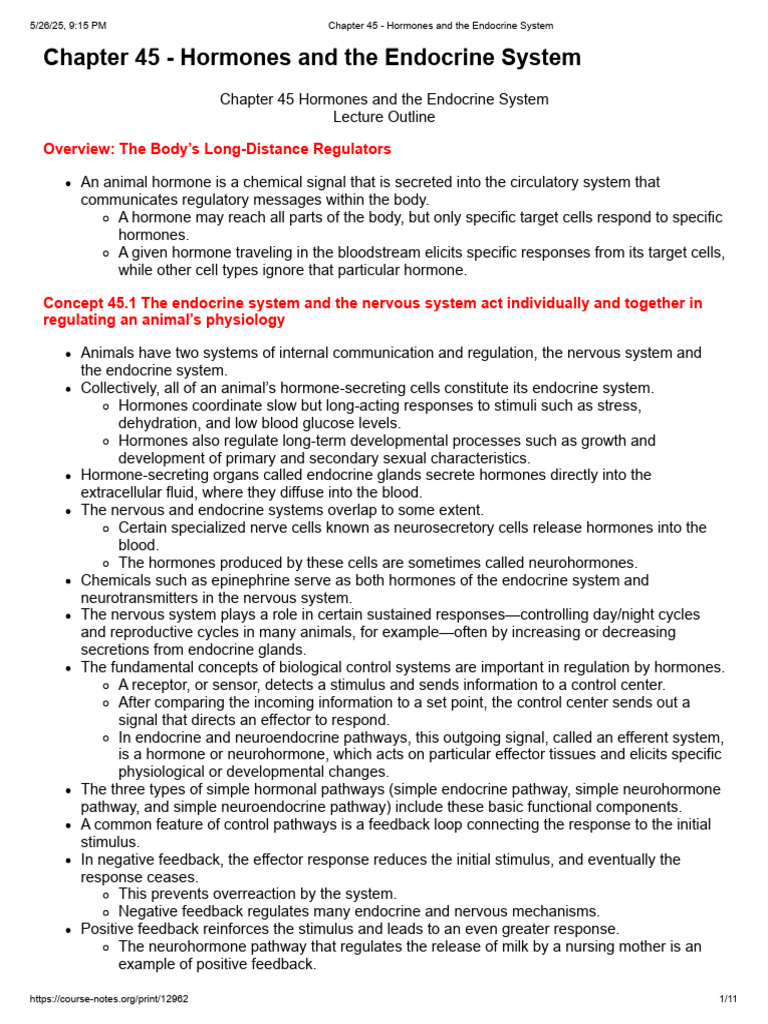 Chapter 45 - Hormones and The Endocrine System | PDF | Hormone | Cell ...