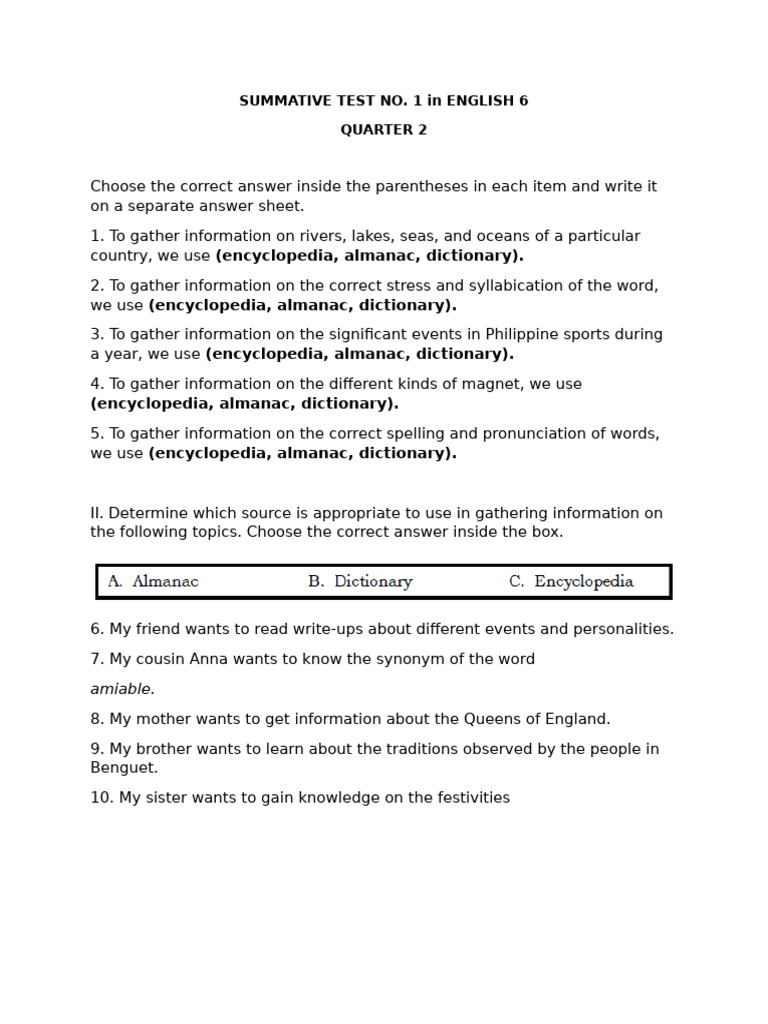 English 6 Quarter 2 Summative Test | PDF