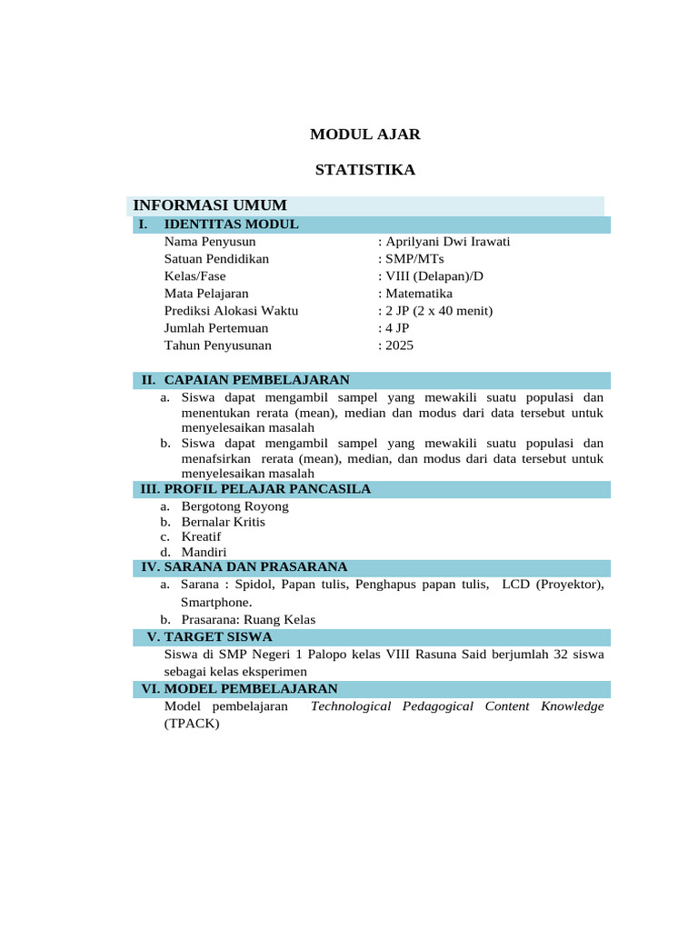 Modul Ajar Kelas Eksperimen Ira 2 | PDF