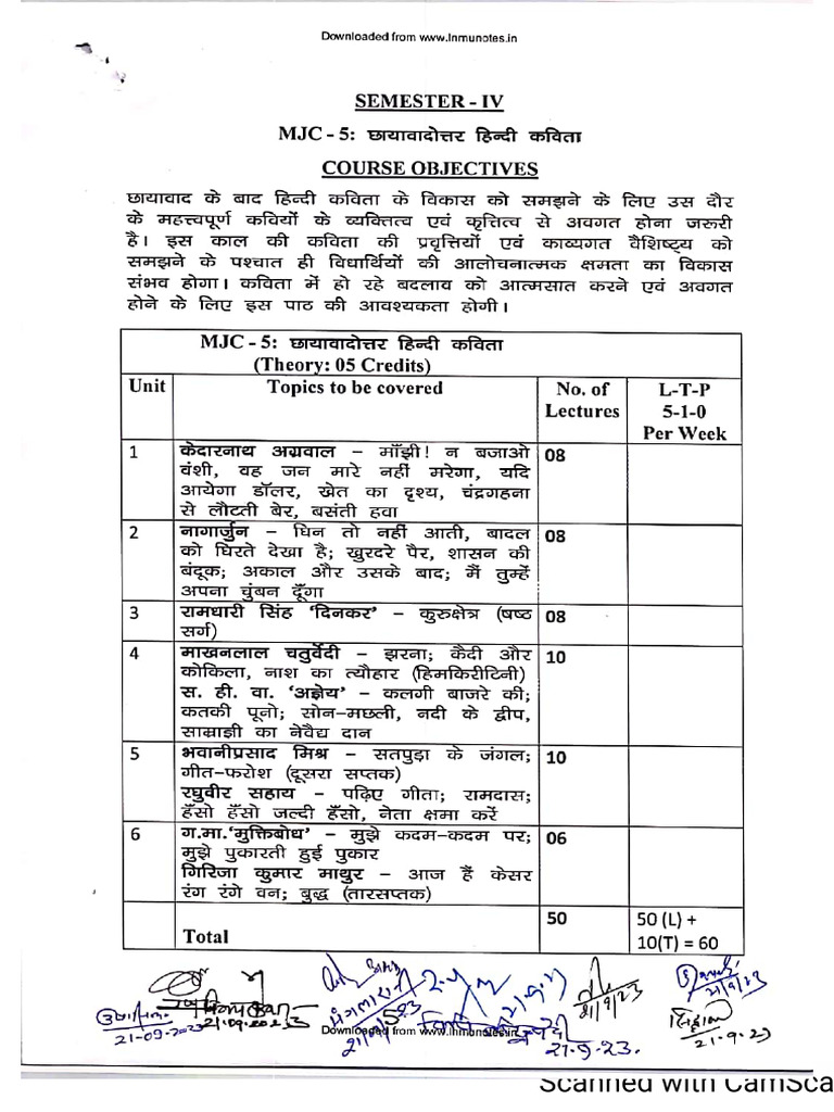 Major Hindi 4th Semester Syllabus | PDF