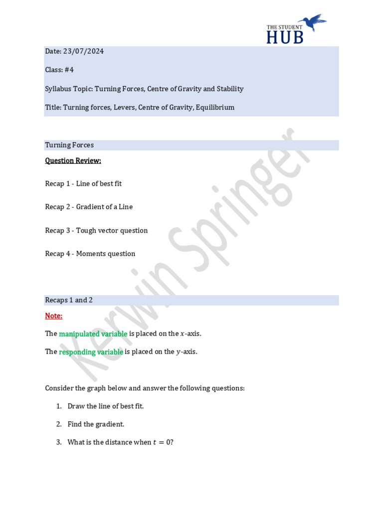 Class 4 - Turning Forces, Centre of Gravity and Stability | PDF | Lever | Center Of Mass