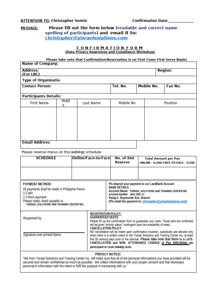 Confirmation Form - DPA | PDF