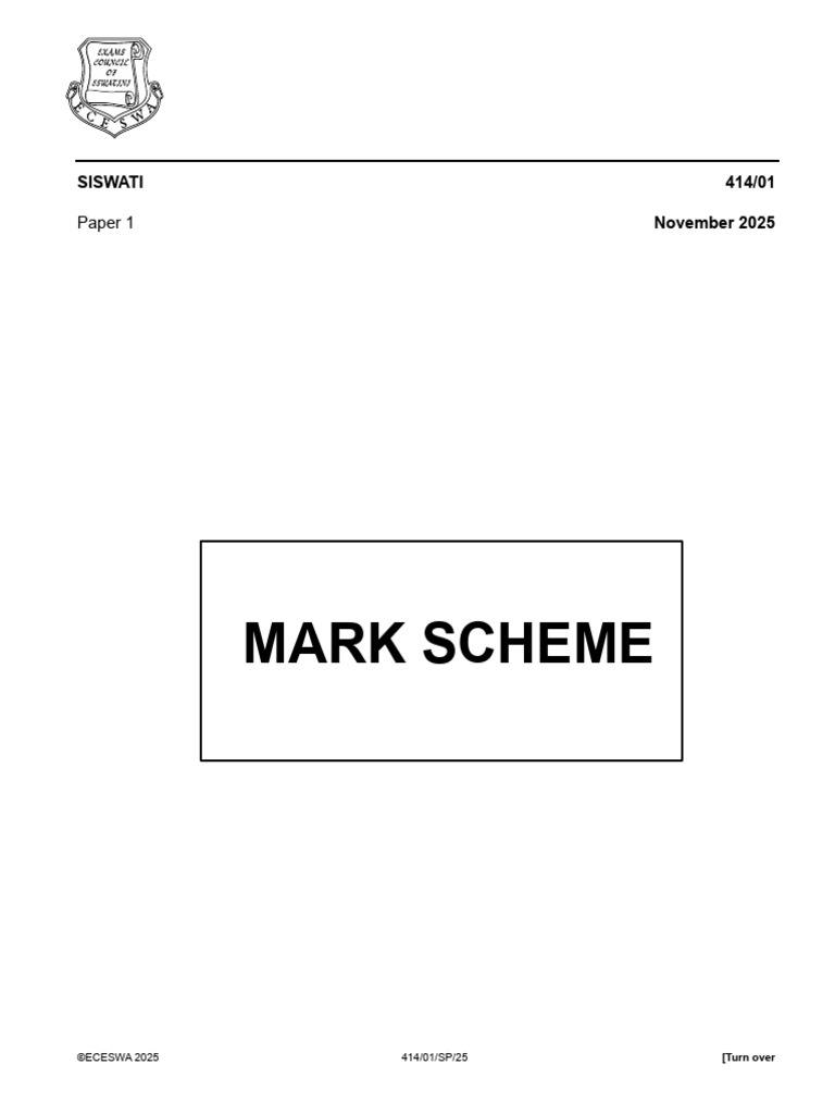 ECESWA Siswati Paper 1 Marking Scheme | PDF