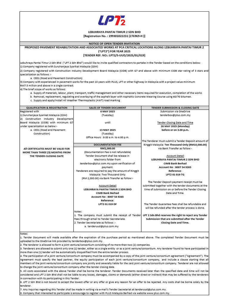 LPT2 Road Construction Tender 2025 | PDF | Road Surface | Joint Venture