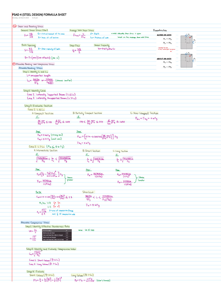Psad 4 (Steel Design) Formula Sheet | PDF