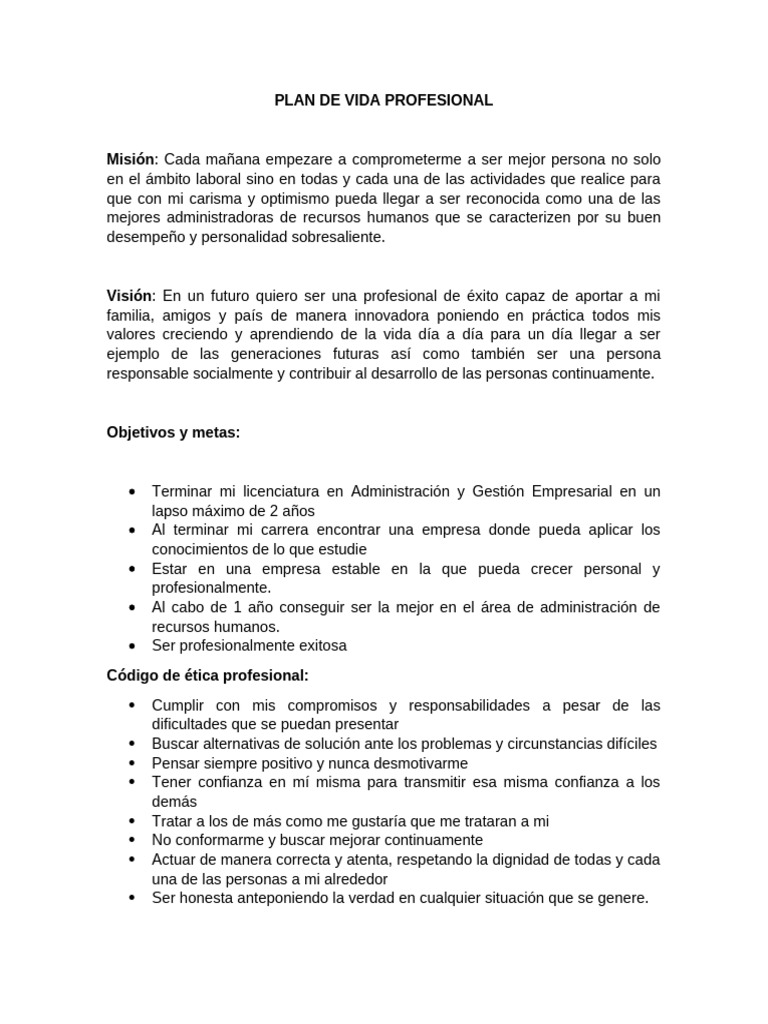 Plan de Vida Profesional | PDF | Gestión de recursos humanos