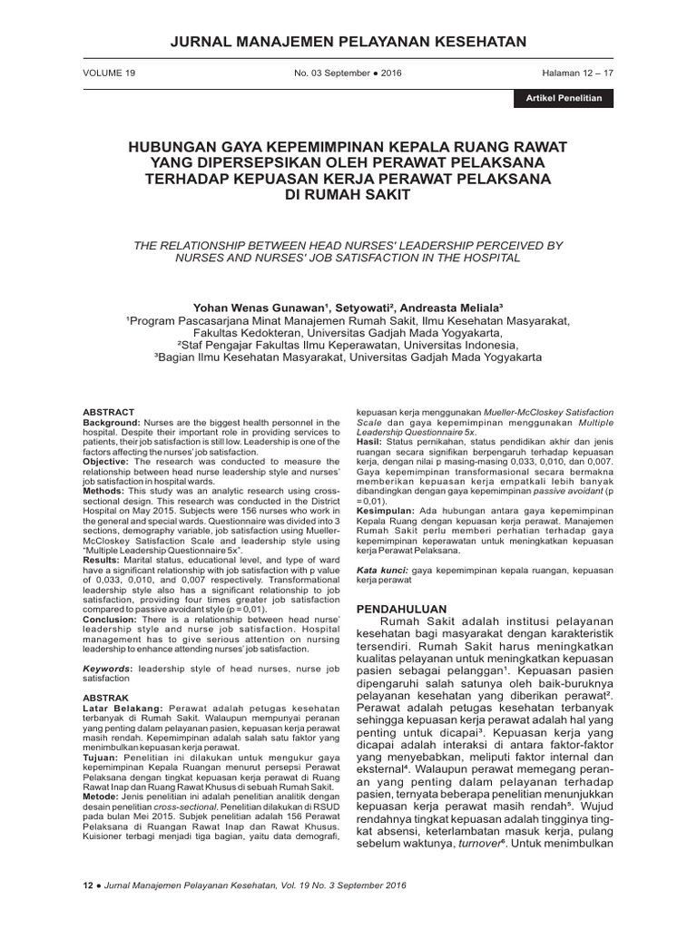 Gaya Kepemimpinan dan Kepuasan Perawat | PDF