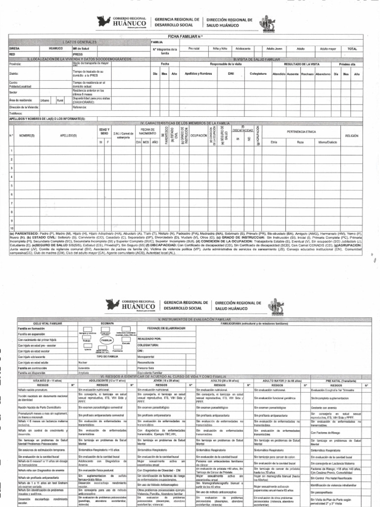 Ficha Familiar - DIRESA HCO | PDF