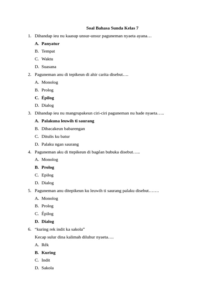 Soal Bahasa Sunda Kelas 7 | PDF
