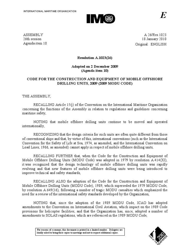 2009 MODU Code A.1023 | PDF | Machine (Mechanical) | Safety