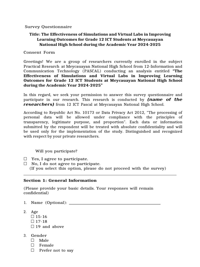 g5 Pascal - Survey Questionaire | PDF | Educational Technology | Simulation