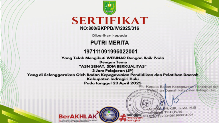 Sertifikat PUTRI MERITA | PDF