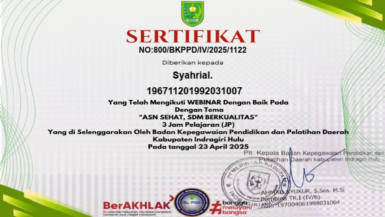 Sertifikat Syahrial. | PDF