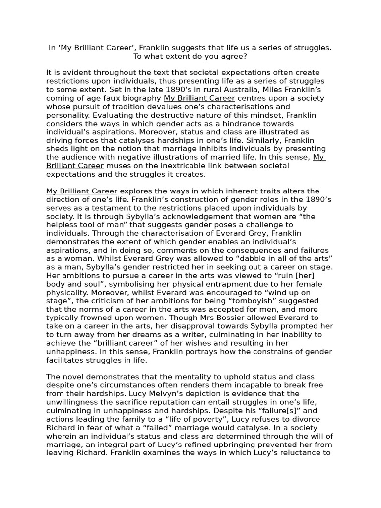 Struggles in My Brilliant Career | PDF | Marriage | Gender