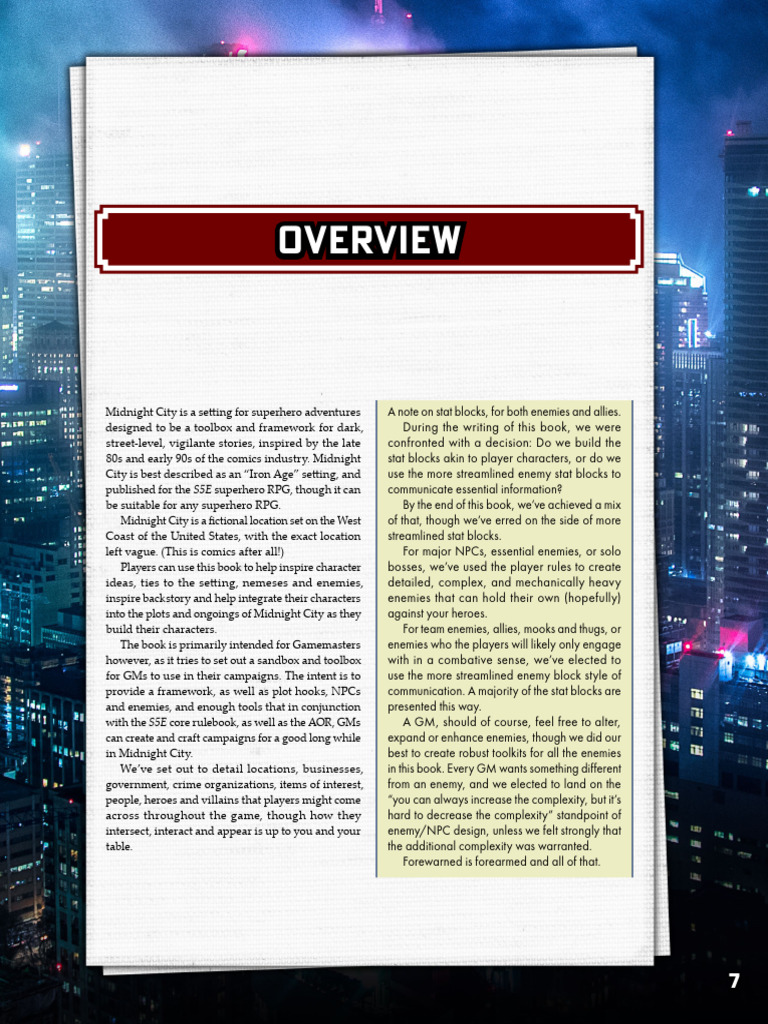 Midnight City: Dark Superhero RPG Setting | PDF | Marvel Comics