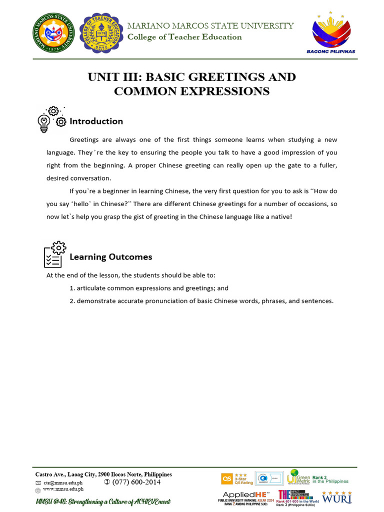 UnitIII - Basic Greetings Common Expression 1 | PDF | Linguistics | Languages