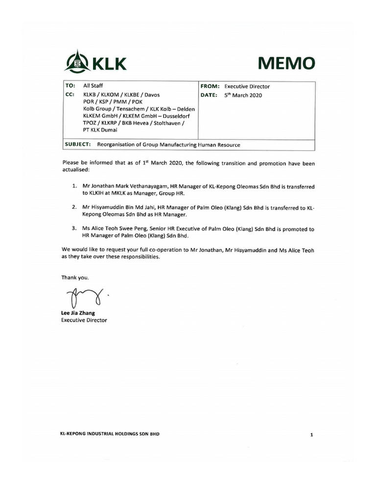 HR2020 - A05 Memo Reorganisation | PDF