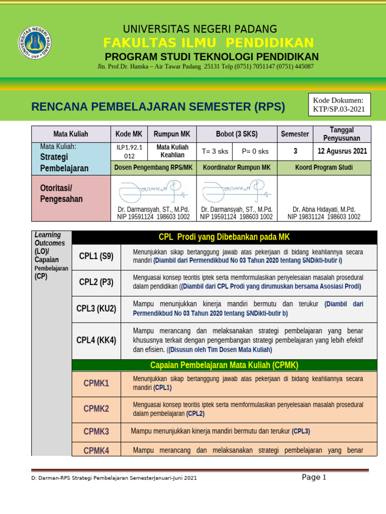 Contoh RPS OBE | PDF
