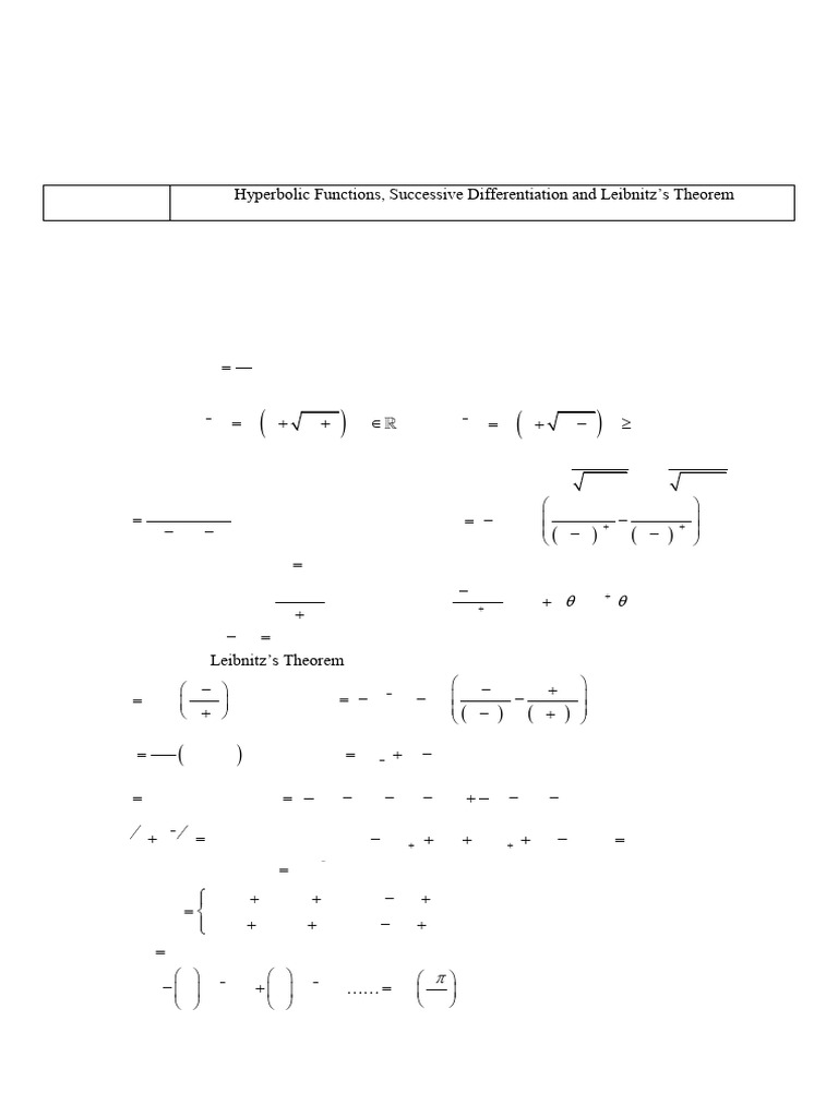 Tutorial 1 - Hyperbolic & Successive Differentiation | PDF | Complex Analysis | Mathematical ...
