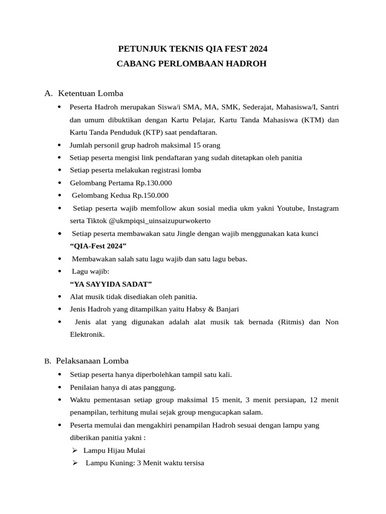 Juknis Perlombaan Hadroh Qia-Fest 2024 | PDF