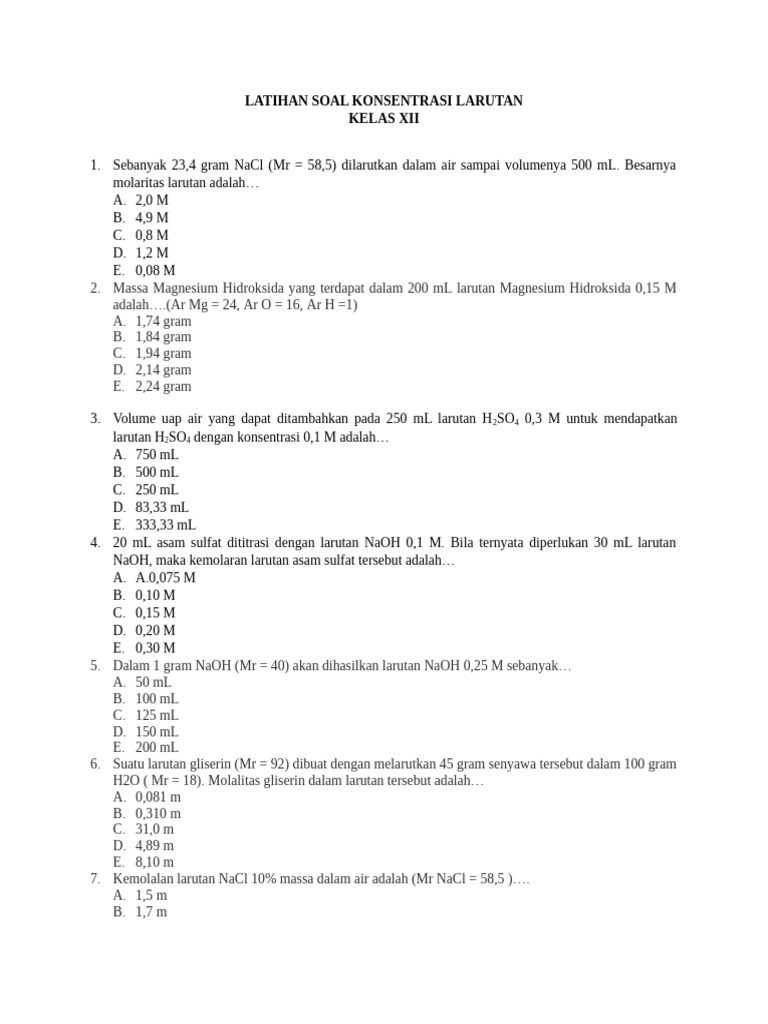 Latihan Soal Konsentrasi Larutan 2 | PDF