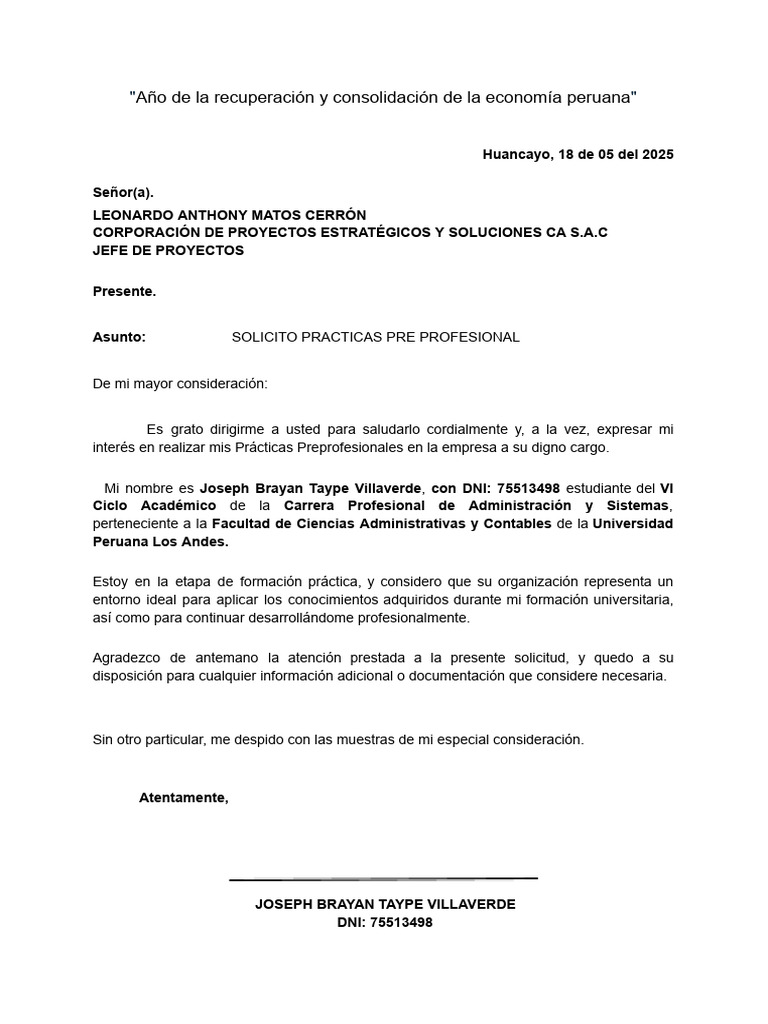 Solicitud de Practicas | PDF