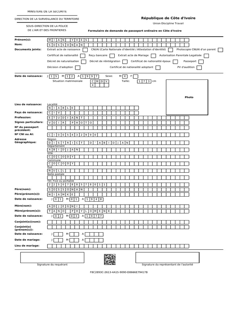 Formulaire Enrolement | PDF | Passeport | Gouvernement et identité