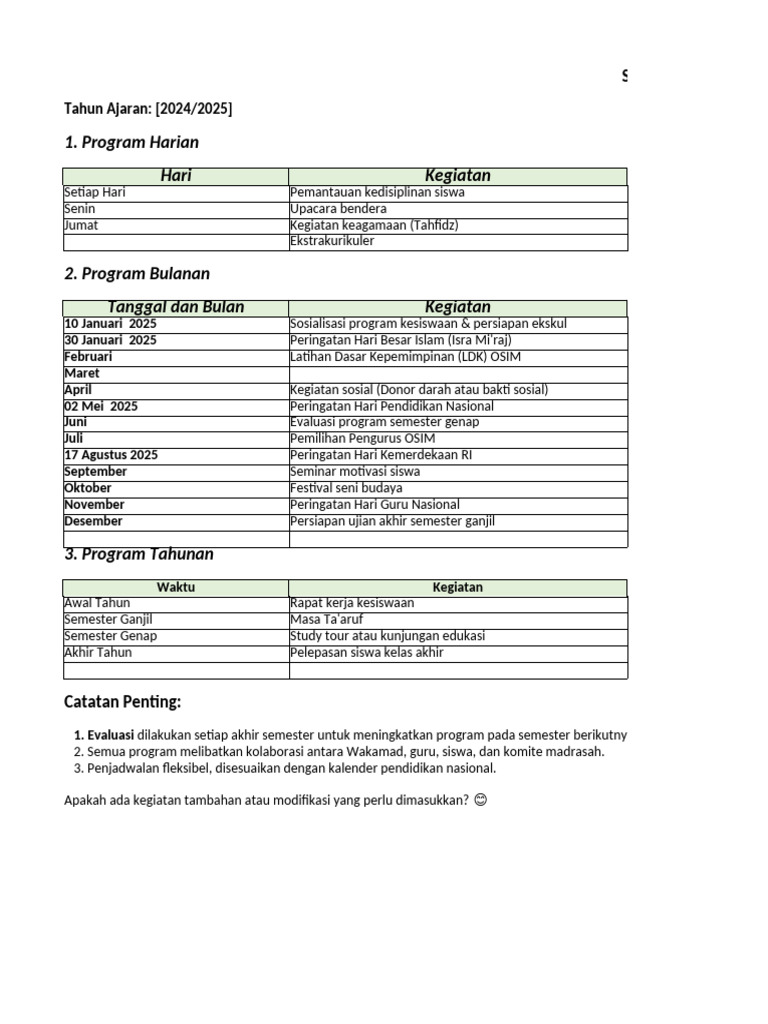 Contoh Skedul Kegiatan Tahun 2025 | PDF