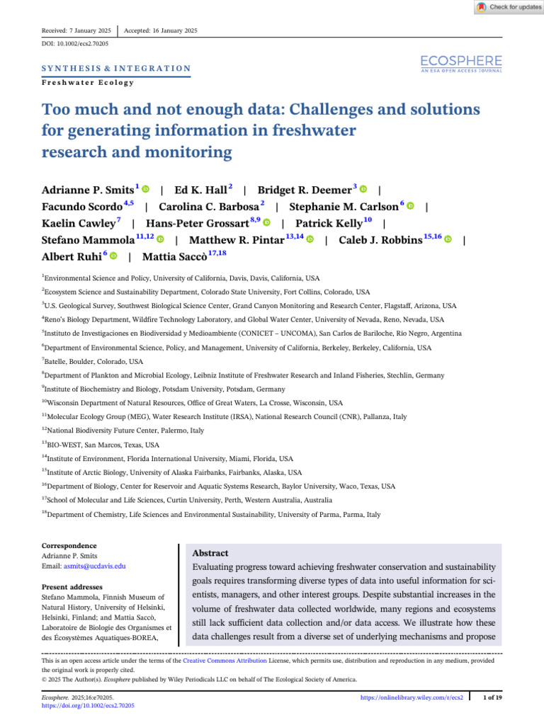 Ecosphere - 2025 - Smits - Too Much and Not Enough - 250331 - 103309 | PDF | Remote Sensing ...