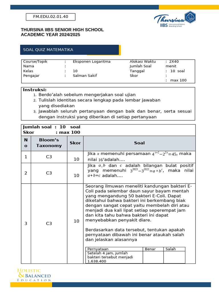 Quiz 1 10 matkurmer fix | PDF
