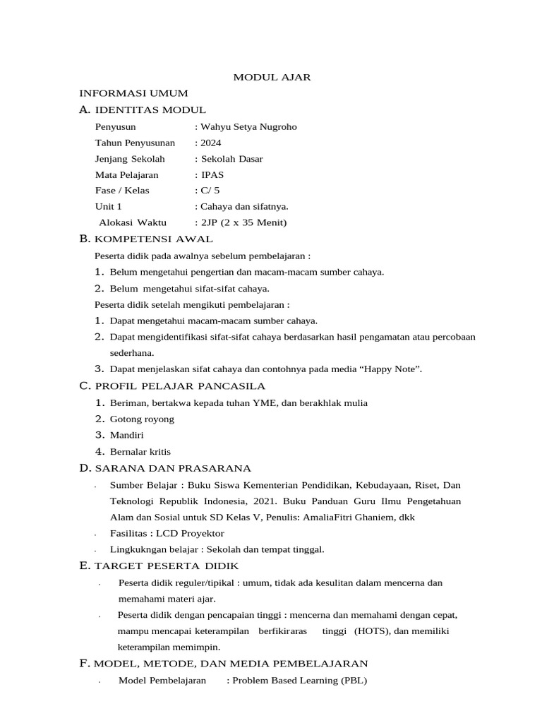 Modul Ajar Ipas - Wahyu | PDF