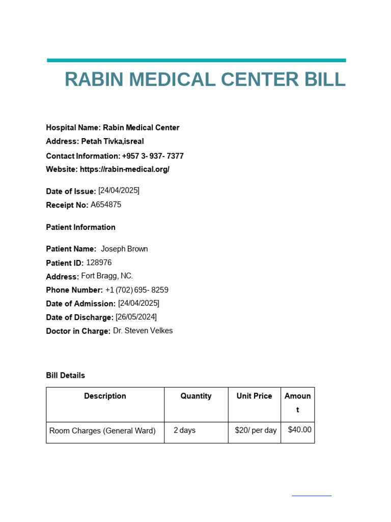 Sample Hospital Bill for Patient | PDF