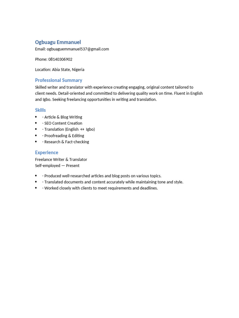 Ogbuagu Emmanuel Resume Optimized | PDF