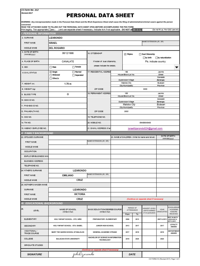 CS-Form-No.-212-revised-Personal-Data-Sheet_new | PDF | Justice | Crime ...