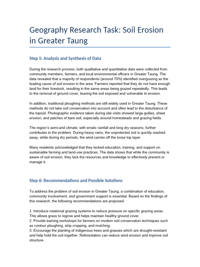 Soil Erosion Greater Taung Research Steps | PDF | Agriculture | Soil