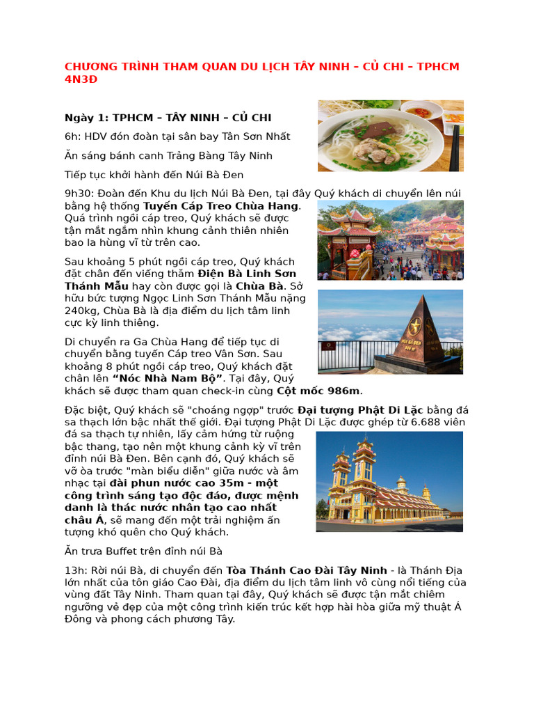 Chương Trình Tây Ninh C Chi TPHCM 4N3Đ | PDF