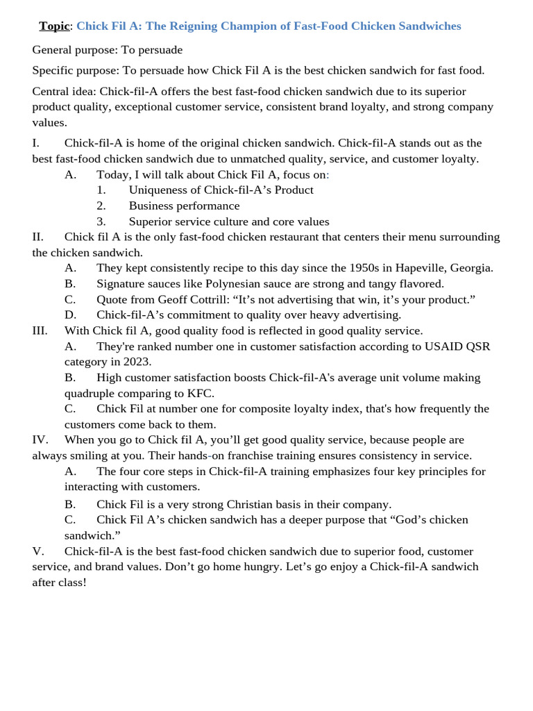 Persuasive Speech Outline - Trang - Ta | PDF | Fast Food | Foods