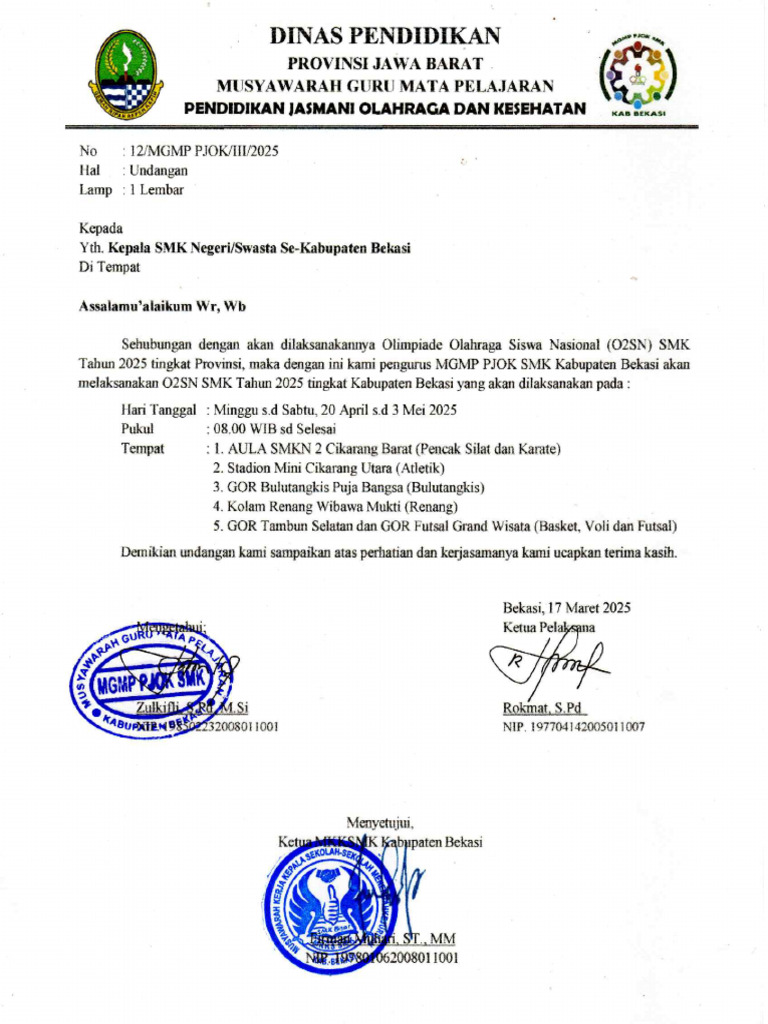 Undangan O2SN SMK Tahun 2025 | PDF