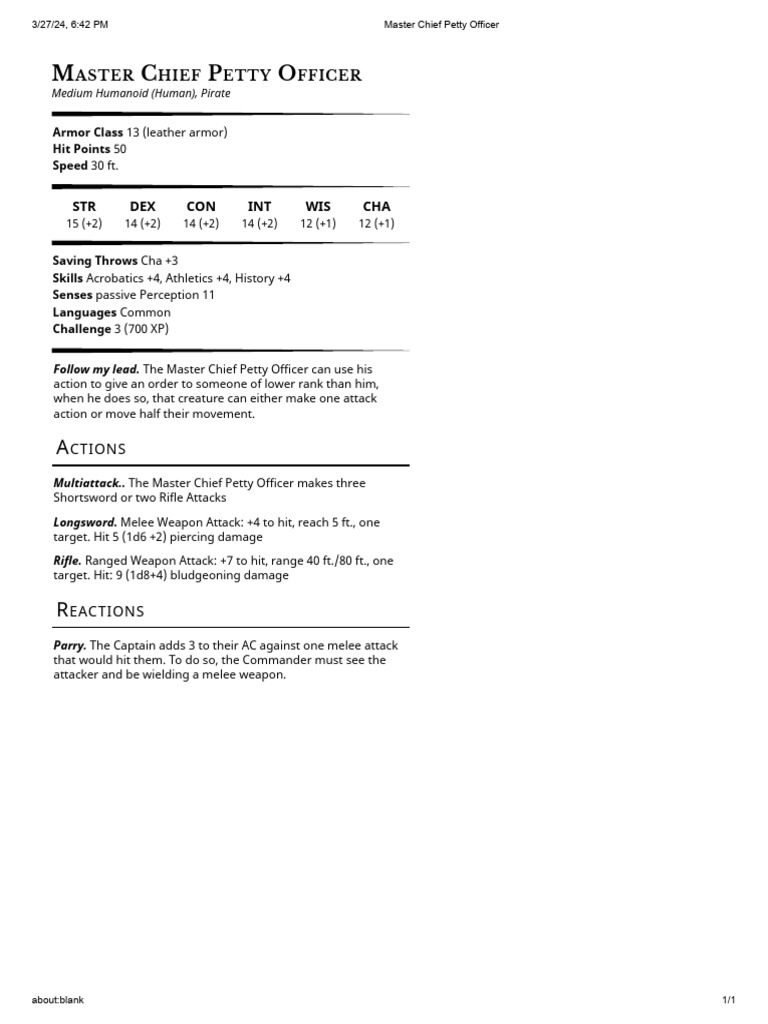 Master Chief Petty Officer Stats | PDF