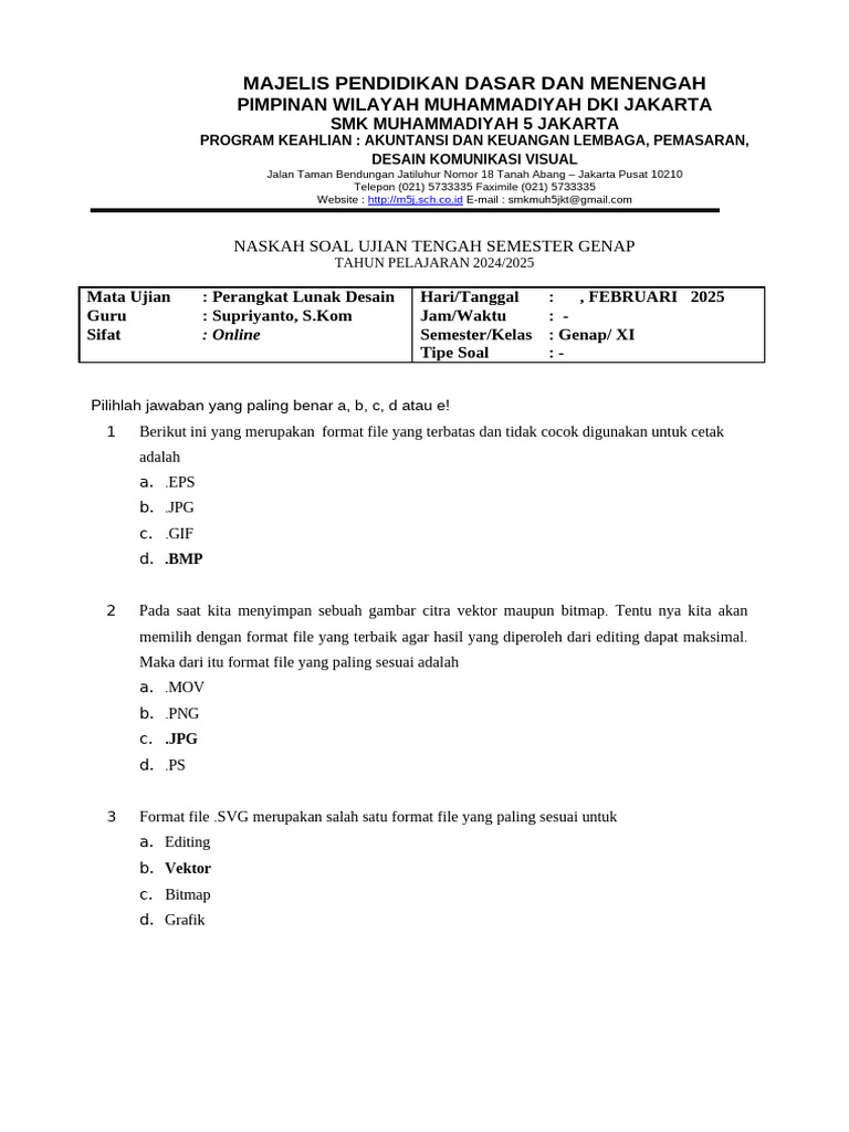 Soal Sas 2425 12 Perangkat Lunak Desain | PDF